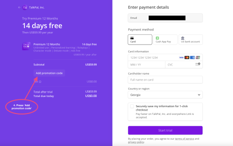 Instructions for Adding Coupon Code in Stripe Checkout - TalkPal